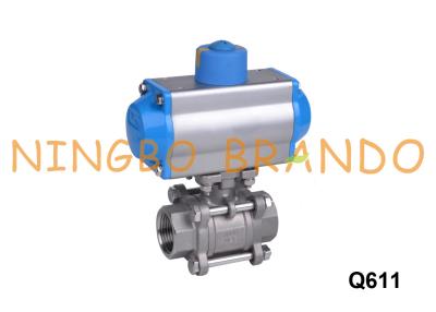 China 3 Piece Thread Port Pneumatic Actuated Ball Valve Stainless Steel 304 for sale