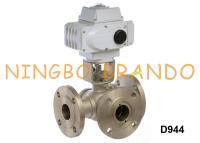 China 3 Way Electric Actuated Flange Ball Valve Stainless Steel 24VDC 220VAC for sale