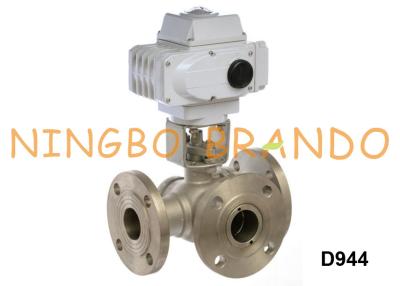 China 3 Way Electric Actuated Flange Ball Valve Stainless Steel 24VDC 220VAC for sale