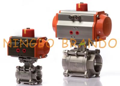 China 2 Way Pneumatic Actuator 3-Piece Ball Valve Stainless Steel 1'' 2'' for sale