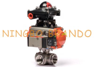 China 1'' DN25 3 Way Pneumatic Actuator Ball Valve With Limit Switch Box for sale
