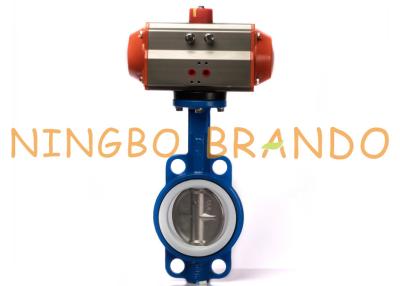 China 4'' DN100 PTFE Seat Wafer Butterfly Valve With Pneumatic Actuator for sale