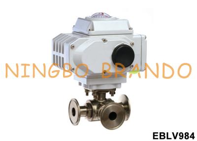 China 3 Way Tri Clamp Electric Actuator Tee Ball Valve 24V 110V 220V for sale