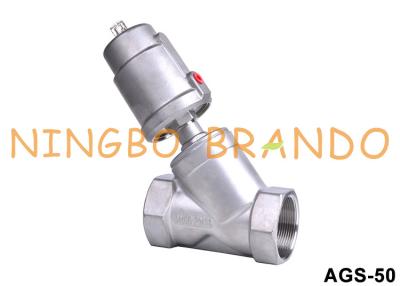China 2'' DN50 Pneumatic Threaded Angle Seat Piston Valve SS304 for sale