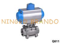 China 3 Piece Thread Pneumatic Actuated Ball Valve Stainless Steel 304 for sale