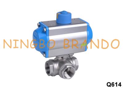 China 3 Way L T Type Operated Ball Valve With Pneumatic Actuator SS304 for sale