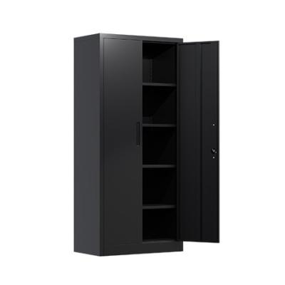 China Large storage for multiple uses with 4 adjustable shelves 2 doors and 2 recessed handles black cabinet for sale