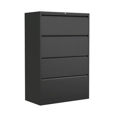 China 4 wide drawer steel metal file cabinet steel horizontal filing cabinet black lateral file cabinet for sale