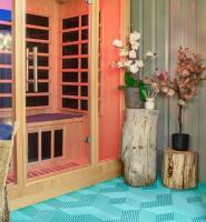China 18mm Thick Interlocking Ribbed Garage Floor Tiles 400×400mm Epoxy 3D-Cubic Pattern Oil Resistant for sale
