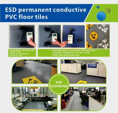 China Conductive ESD Floor Tiles 6.5mm Thick Interlocking PVC Anti-Static 10³-10⁵ Ohms for sale