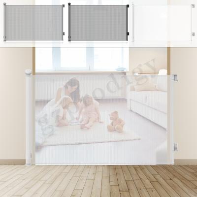 China Baby Proof Infants Foldable Safety Gate Retractable Dog Gate For Doorway 84 Inch Retractable Mesh Gate for sale