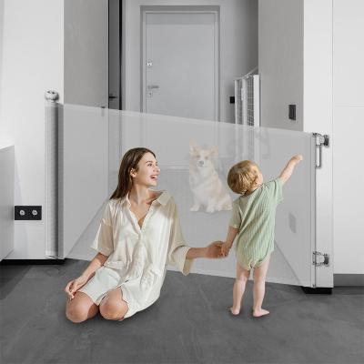 China 55'' Wide Mesh Dog Gate For House White Safety Child Gates For Doorways for sale