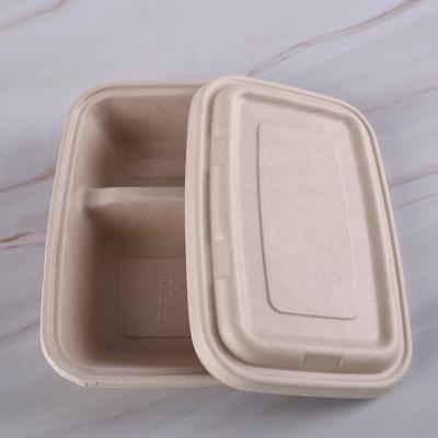 China 1000ml Compostable Two Compartment Pulp Food Containers for sale
