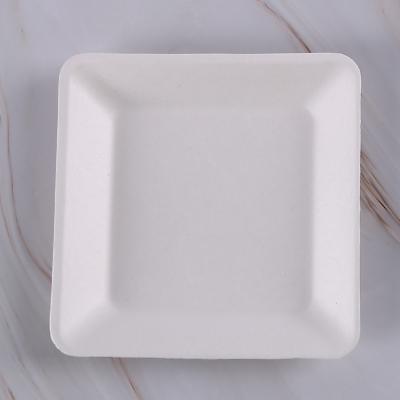 China Biodegradable Square Sugarcane Bagasse Paper Plates 4 Inch Microwavable for sale