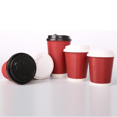 China Ripple 16oz Coffee Printed Takeaway  Disposal Kraft Paper Cups With Lids for sale