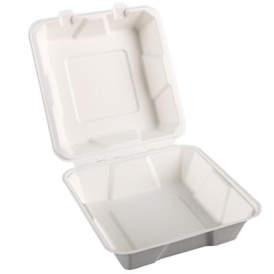 China Compostable Sugarcane Pulp Bagasse Clamshell Containers With Connected Lid for sale