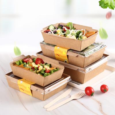 China Kraft Paper Box with Clear Lid for Salad, Fruit and Cold Food for sale