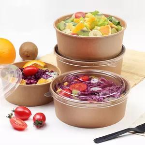 China Compostable Takeaway 1200ml Kraft Paper Bowls With PET Lids for sale