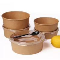 China Compostable Takeaway 1200ml Kraft Paper Bowls With PET Lids for sale