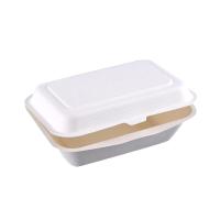 China 600ml Takeaway White Clamshell Lunch Food Box Sugar Cane Fiber for sale