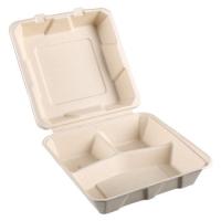 China BBQ 3 Compartment Sugarcane  Pulp Food Containers Logo Imprintable for sale