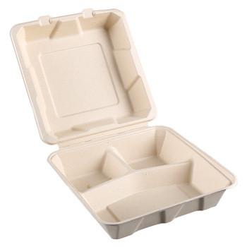 China BBQ 3 Compartment Sugarcane  Pulp Food Containers Logo Imprintable for sale