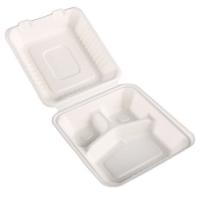 China BBQ 3 Compartment Sugarcane  Pulp Food Containers Logo Imprintable for sale