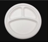 China Dinnerware  3 Compartment Round Sugarcane Pulp Plates Water Resistance for sale