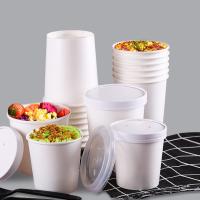 China 8oz Disposable Paper Soup Takeaway Packaging Bowl White Cardboard for sale