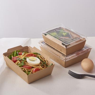 China 700ml Disposable Brown Kraft Paper Takeaway Boxes Square Shape for sale