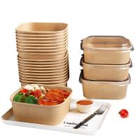 China Disposable Square Shape Kraft Paper Lunch Box with PET Lid for Take out for sale