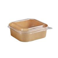 China Disposable Square Shape Kraft Paper Lunch Box with PET Lid for Take out for sale
