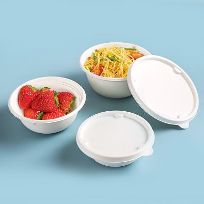 China Biodegradable White Color Bagasse Salad Bowl with Lid for sale