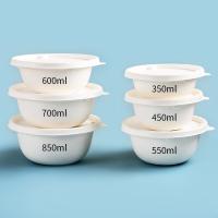 China Biodegradable White Color Bagasse Salad Bowl with Lid for sale