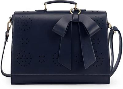 China Women'S Vegan Leather Laptop Bag Shoulder Computer Satchel Bag Detachable Bow for sale