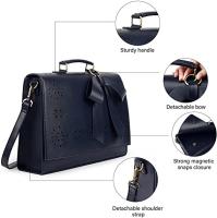 China Women'S Vegan Leather Laptop Bag Shoulder Computer Satchel Bag Detachable Bow for sale