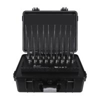 China New powerful briefcase 18 Antenna Jammer blocks 2G, 3G, 4G, 5G, GPSL1, GPSL2-L5, GPSL3-L4, WIFI(Including WIFI 6E), 315,433,868, Lojack signals with 154W output power and a coverage range up to 100m for sale