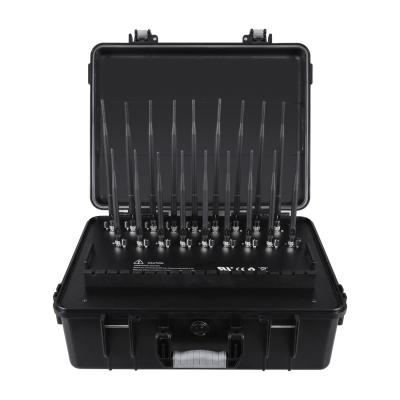 China New powerful briefcase 18 Antenna Jammer blocks 2G, 3G, 4G, 5G, GPSL1, GPSL2-L5, GPSL3-L4, WIFI(Including WIFI 6E), 315,433,868, Lojack signals with 154W output power and a coverage range up to 100m for sale