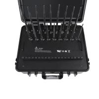 China New powerful briefcase 18 Antenna Jammer blocks 2G, 3G, 4G, 5G, GPSL1, GPSL2-L5, GPSL3-L4, WIFI(Including WIFI 6E), 315,433,868, Lojack signals with 154W output power and a coverage range up to 100m for sale