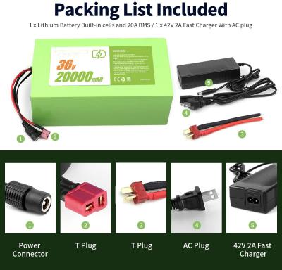 China Full Capacity 36 Volt Lithium Ion Battery Pack 8AH 10AH 12AH 14AH for sale