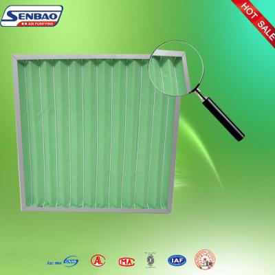 China Air Handling Systems Pleated Panel Air Filters Green Synthetic Fiber Aluminum Frame for sale