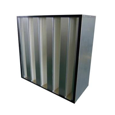 China Metal Rigid V Bank Filters Mini Pleated Glassfiber Merv Air Filters For Cleaning for sale