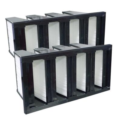 China Black Plastic V Bank Box Mini Pleated Air Filters By Glassfiber Media for sale