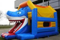 China Aframe Shark Blue Inflatable Combo Jumping Bouncer For Funny for sale