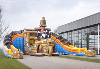 China Mega Glijbaan Amazing Giant Inflatable Water Slide , Inflatable Pirate Ship Double Slide for sale