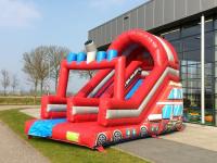 China Firetruck Theme Durable Outdoor Giant Bouncy Slide With Plato PVC Tarpaulin for sale