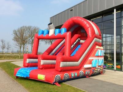 China Firetruck Theme Durable Outdoor Giant Bouncy Slide With Plato PVC Tarpaulin for sale