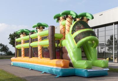 China Comercial Jungle Theme Mega Bouncy Blow Up Obstacle Course Red Balls for sale