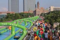 China 3 Lane Green Backyard Inflatable Water Slides Fire Resistant SCT for sale