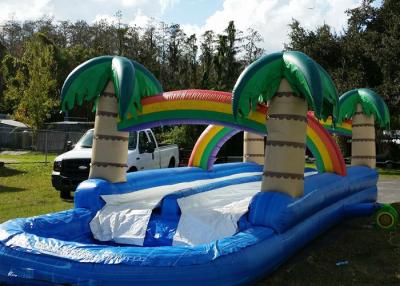 China Tropical 34ft Long Inflatable Water Slides Rentals With Large Pool for sale